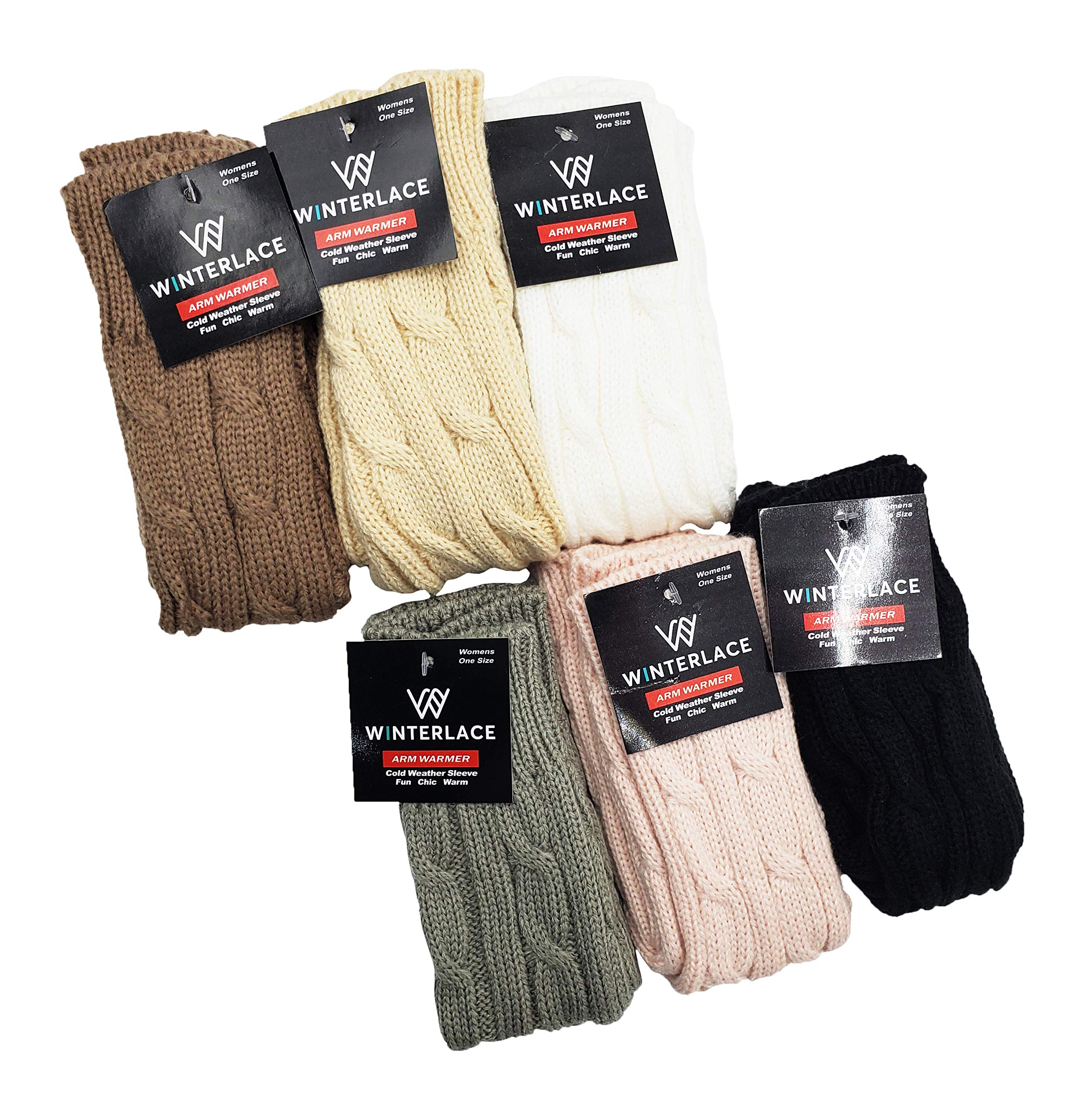 Arm Warmers, 6 Pairs for Women, Cable Knit Warm Winter Sleeve Fingerless Gloves, Premium (Assorted A)