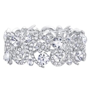 ever faith women's austrian crystal stunning hollow floral bridal stretch bracelet silver-tone