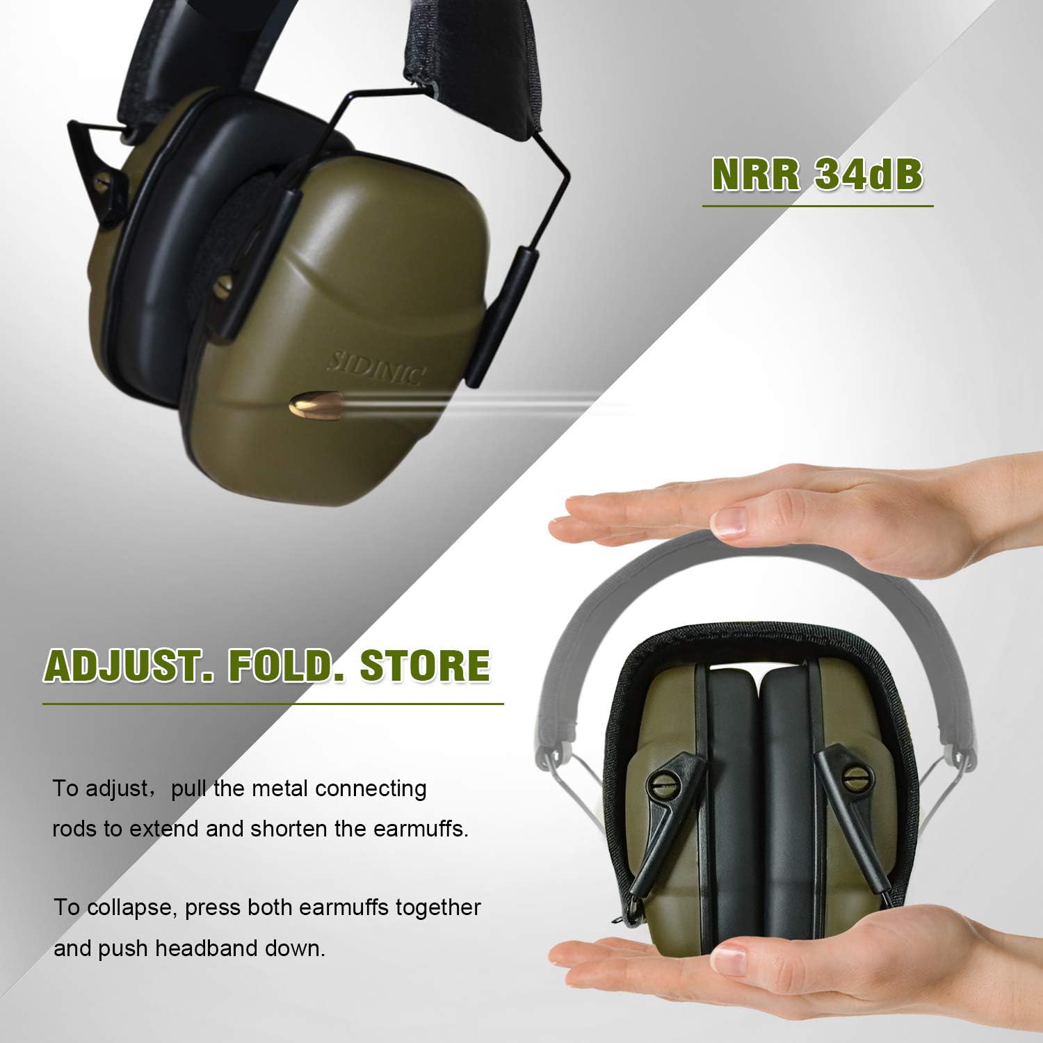 ucho 34dB Slim Noise Shooting Ear Protection - Special Designed Ear Muffs Lighter Weight & Maximum Hearing Protection