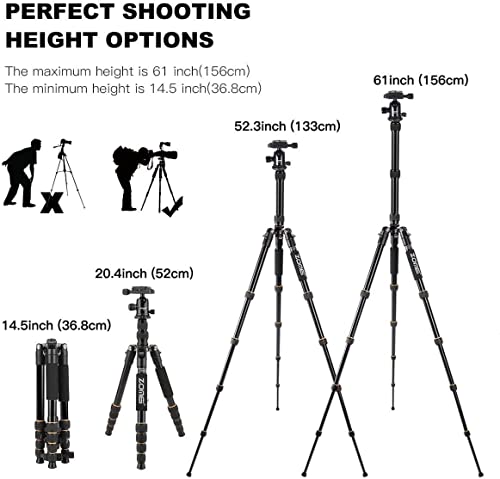 ZOMEi Camera Tripod 62" Light Weight DSLR Tripod with Ball Head Quick Release Plate and Carrying Case (Aluminum Tripod)