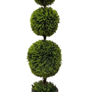 AMERIQUE Gorgeous 5 Feet Dense Triple Ball-Shaped Boxwood Topiary Artificial Tree Silk Plant, with Decorative Pot, Feel Real Technology, Super Quality, Green