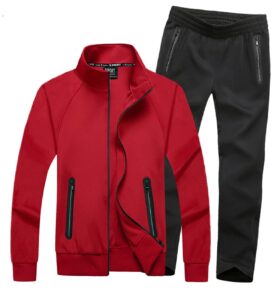 men's athletic tracksuit set full zip casual sports jogging gym sweat suits red