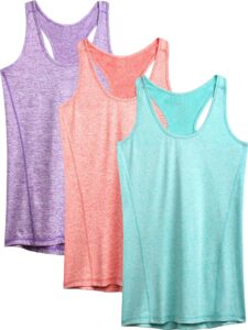 neleus workout running racerback long tank top for women,8006,3 pack,pink,purple,light green,l,eu xl