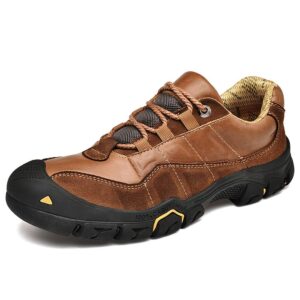 upishi mens walking hiking leather boots lightweight breathable outdoor sneakers trekking casual shoe brown 43