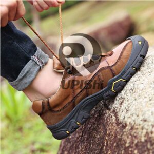 UPIShi Mens Walking Hiking Leather Boots Lightweight Breathable Outdoor Sneakers Trekking Casual Shoe Brown 43