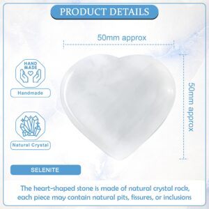 Crocon 50mm Selenite Heart stone Big Heart Shape Puff Stones Set 450+ Carats Pocket Crystal Healing Tumble Collection Palm Worry Stone Balancing Good Luck Charm Meditation Gift Craft Home Decor