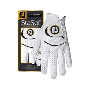 footjoy women's stasof golf glove, white medium, worn on right hand