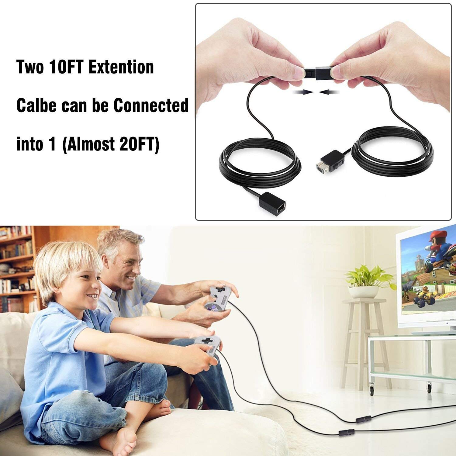 TENINYU 2-Pack SNES Classic Controller Extension Cable 10Ft, Extension Power Cord for 2017 & 2016 Mini Versions of Super Nintendo and NES [Classic Edition] & [Nintendo Classic Mini] & Wii U