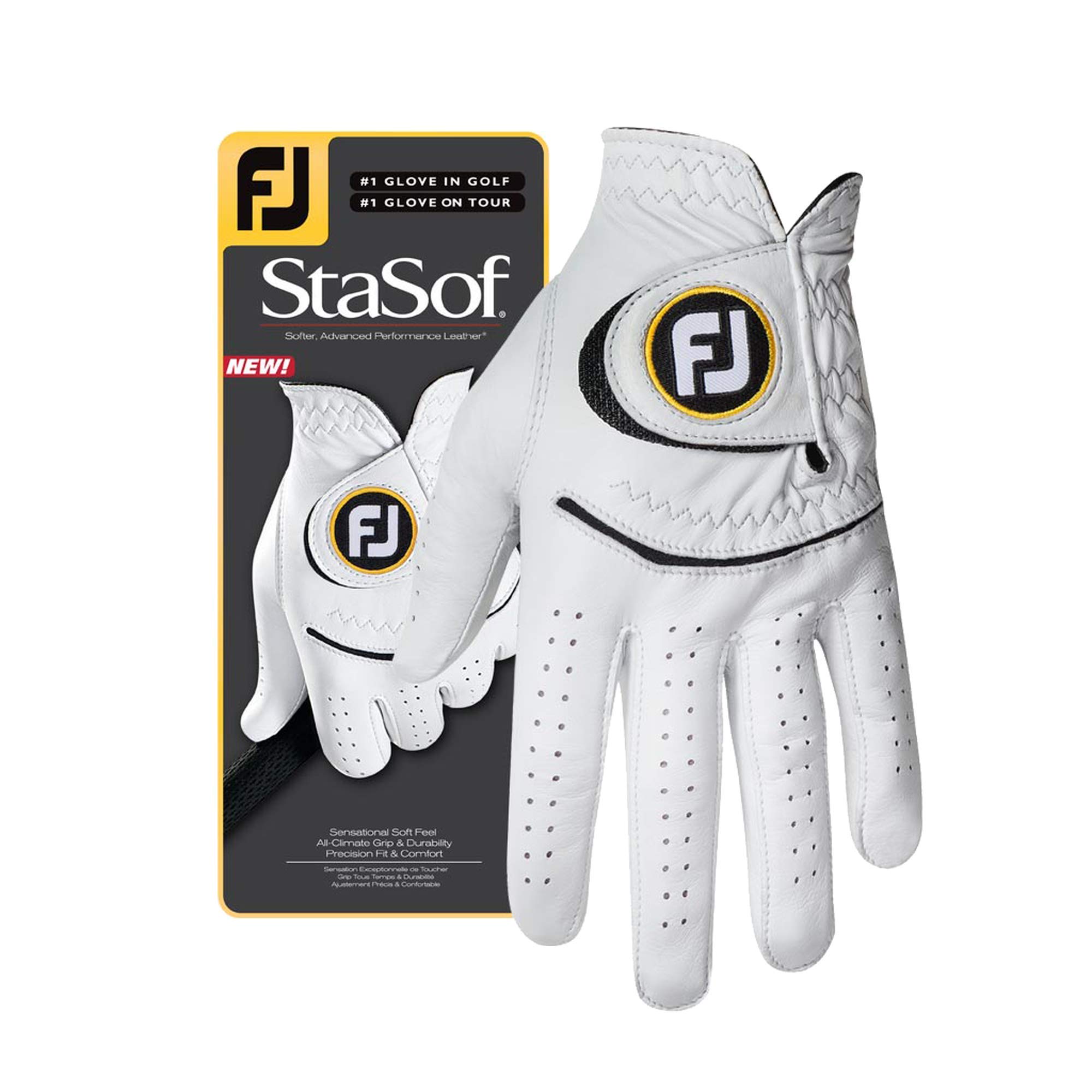 FootJoy Men's StaSof Golf Glove White Medium/Large, Worn on Right Hand