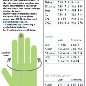 New Improved 2X Long Lasting Bionic RelaxGrip Golf Glove with Patented Double-Row Finger Grip System (Men's Cadet ML, Worn on Left Hand)