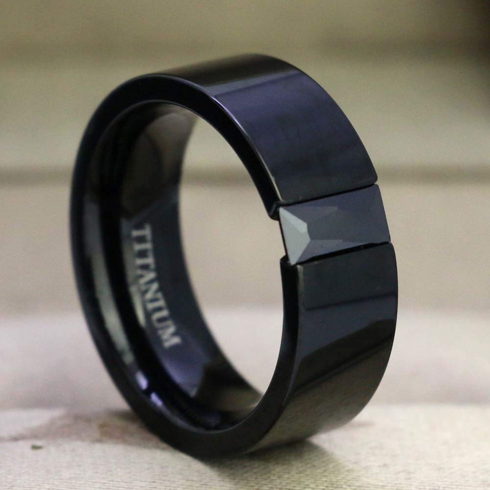 Couple Ring Bridal Sets His and Hers Women Black Gold Filled Square CZ Men Titanium Band Wedding Ring Band Set