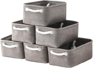 thewarmhome foldable small storage baskets with strong cotton rope handles [6-pack] gray collapsible storage bins set works room storage, nursery baskets