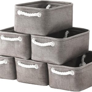 TheWarmHome Foldable Small Storage Baskets with Strong Cotton Rope Handles [6-Pack] Gray Collapsible Storage Bins Set Works Room Storage, Nursery Baskets