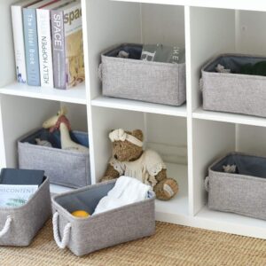 TheWarmHome Foldable Small Storage Baskets with Strong Cotton Rope Handles [6-Pack] Gray Collapsible Storage Bins Set Works Room Storage, Nursery Baskets