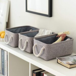 TheWarmHome Foldable Small Storage Baskets with Strong Cotton Rope Handles [6-Pack] Gray Collapsible Storage Bins Set Works Room Storage, Nursery Baskets