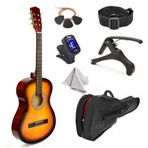 38" wood guitar with case and accessories for kids/boys/girls/teens/beginners (sunburst)