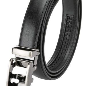 CANDOR AND CLASS Women's Leather Ratchet Belt, Trim to Fit 18"- 44" Waist, No Holes, Packed in a Gift Box (W723X Black, 25mm Wide)