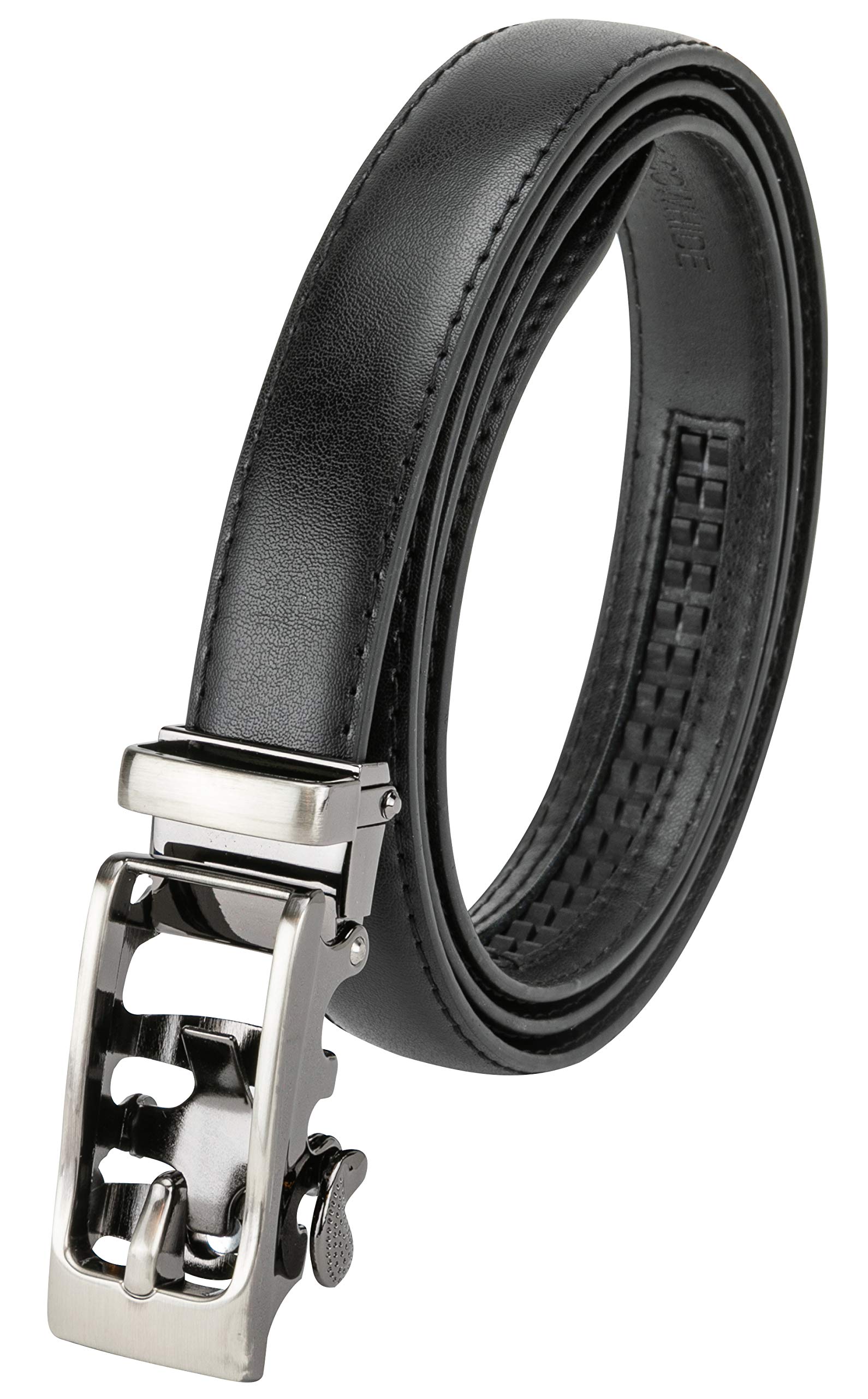 CANDOR AND CLASS Women's Leather Ratchet Belt, Trim to Fit 18"- 44" Waist, No Holes, Packed in a Gift Box (W723X Black, 25mm Wide)