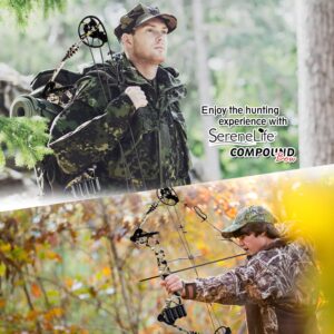 SereneLife Sharp Eye Camouflage Compound Bow-320 FPS Hunting Camo Archery Gear-Fiberglass Limb,Metal Riser,4 String Silencers,30-70lbs Adjustable Draw Weight,23.5”-30.5” Length SLCOMB10.5