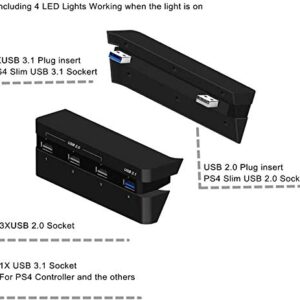 Lenboken Gaming Console Hub, 4 USB Port Hub for P4 Slim, USB 3.1 High Speed USB 2.0 Super Transfer Speed Charger Controller Splitter Expansion Adapter with LED Light for P4 Slim