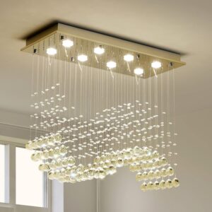 saint mossi 8-lights modern k9 crystal chandelier light fixture, perfect raindrop chandelier for bedroom,living room,dining room, l30 x w12 x h26, clear crystal & chrome canopy