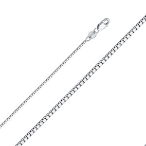 14k white gold solid chain - box link necklace with lobster claw clasp - perfectly matches with all pendants - great for women, teens and kids - great gift for all occasions, 1.1 mm, 18 inches