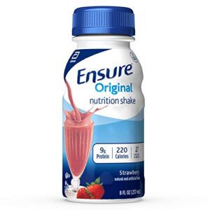 ensure original nutrition shake, small meal replacement shake, complete, balanced nutrition with nutrients to support immune system health, strawberry, 8 fl oz (pack of 16)