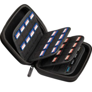 large capacity 63 slots storage case holder for sd memory cards, switch game cartridges, ps vita game and micro sd cards