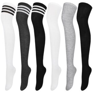 aneco 6 pairs over knee thigh socks knee-high warm stocking women boot sock leg warmer high socks for daily wear, cosplay