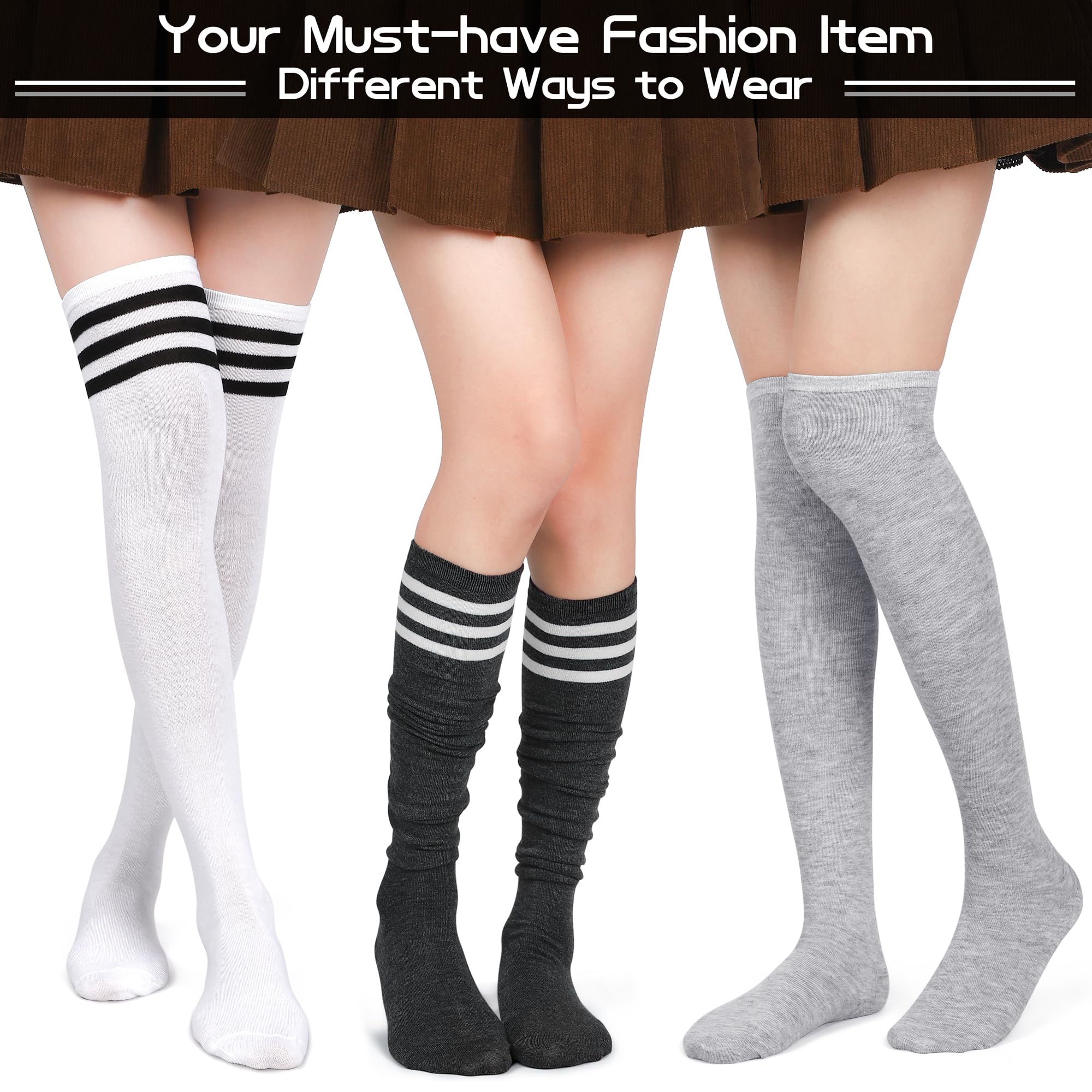 Aneco 6 Pairs Over Knee Thigh Socks Knee-High Warm Stocking Women Boot Sock Leg Warmer High Socks for Daily Wear, Cosplay