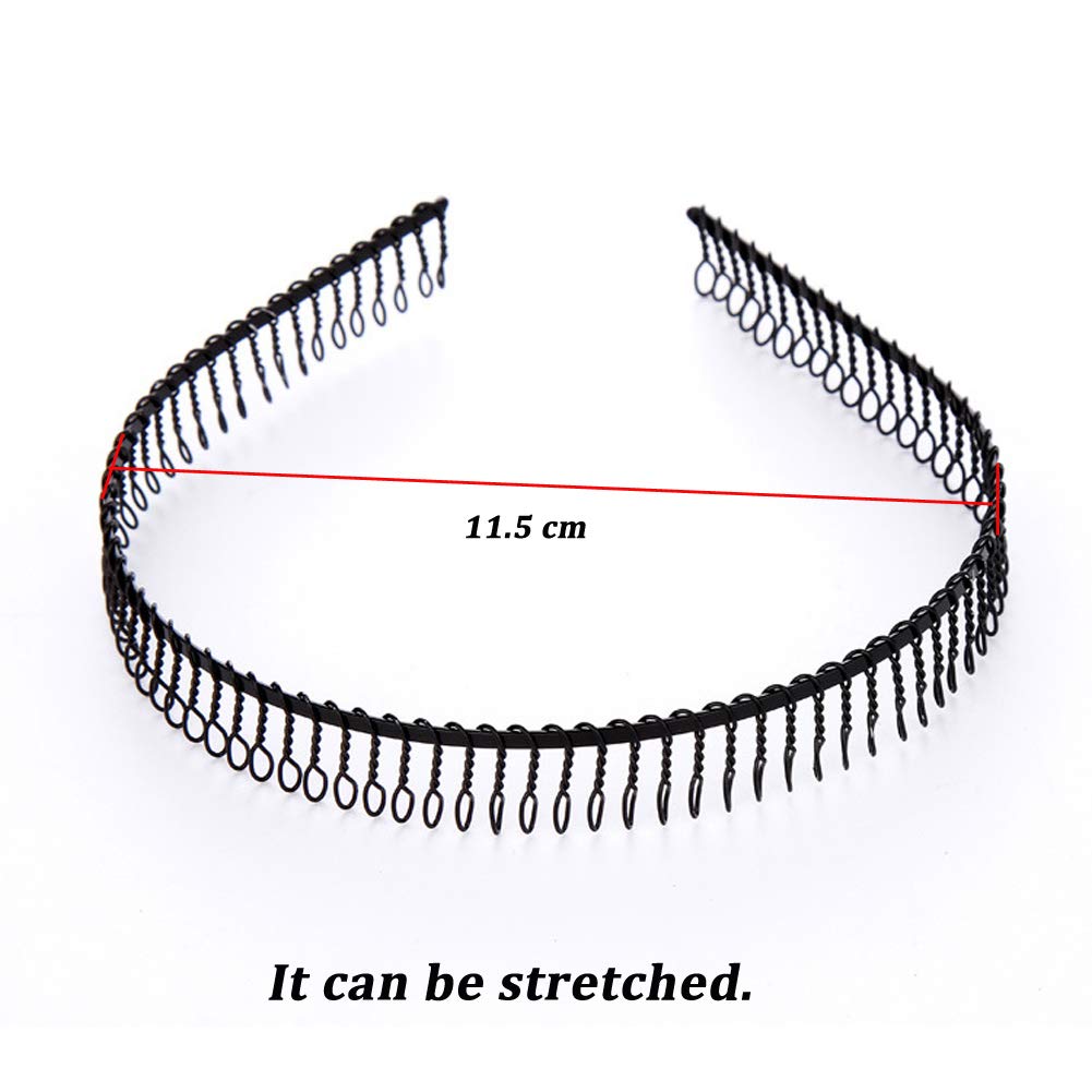 mollensiuer 6Pcs Unisex Black Metal Hairband Teeth Comb Headband Hair Hoop Headwear Accessory for Women Men