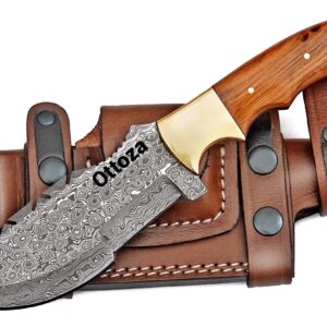 Ottoza Tracker Knife & Wood Handle - Damascus Hunting Knife - Horizontal Carry Knife Sheath 89