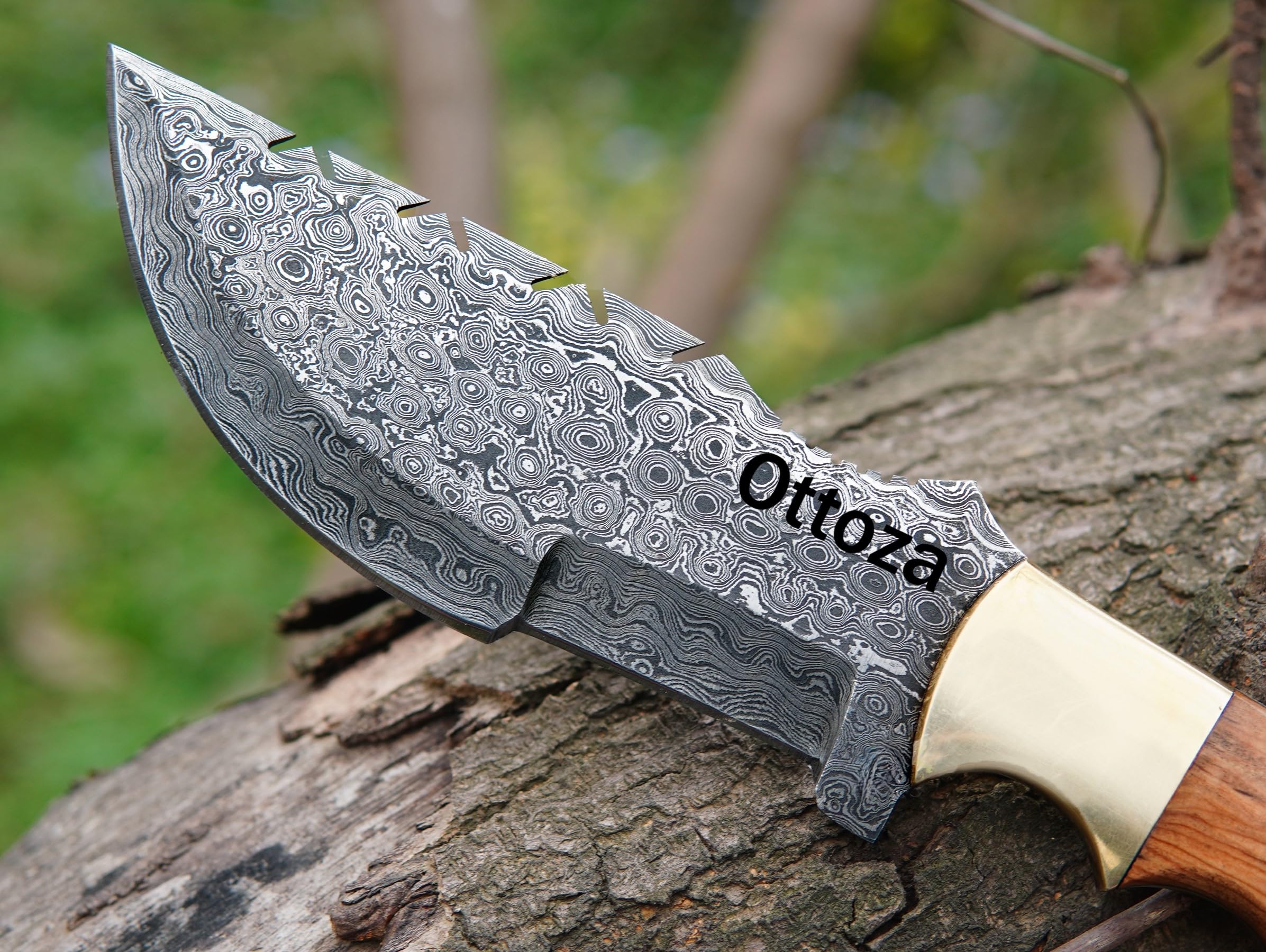 Ottoza Tracker Knife & Wood Handle - Damascus Hunting Knife - Horizontal Carry Knife Sheath 89