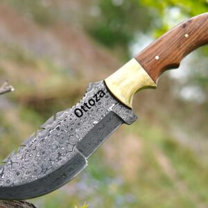 Ottoza Tracker Knife & Wood Handle - Damascus Hunting Knife - Horizontal Carry Knife Sheath 89