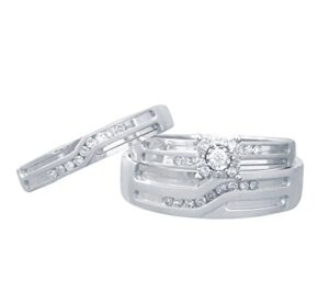 jsjewels 14k white gold fn sim diamond wedding engagement ring his & hers trio ring set