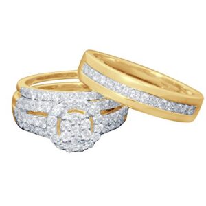 jsjewels 4ct diamond 14k yellow gold fn 925 engagement wedding his & hers trio ring set