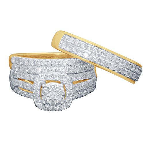 jsjewels 2 1/2Ct Round Diamond Engagement Wedding Ring Trio Set in 14K Yellow Gold Fn .925