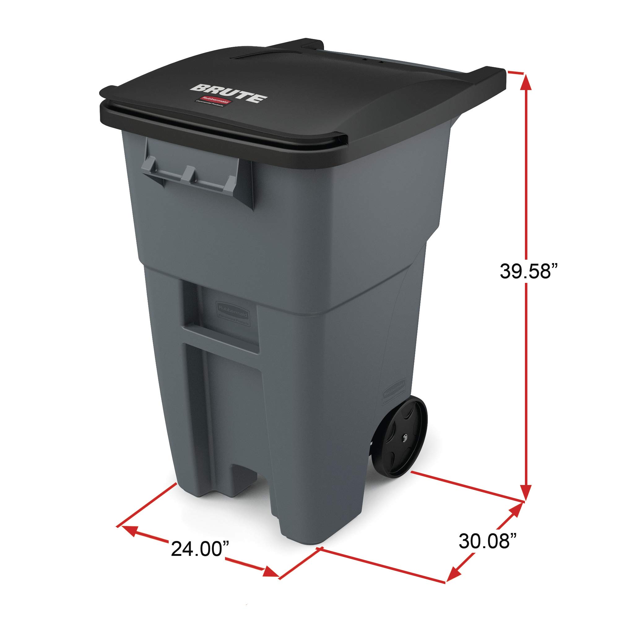 Rubbermaid Commercial Products BRUTE Rollout Heavy-Duty Wheeled Trash/Garbage Can, 50-Gallon, Gray, for Restaurants/Hospitals/Offices/Warehouses/Garage, Pack of 2