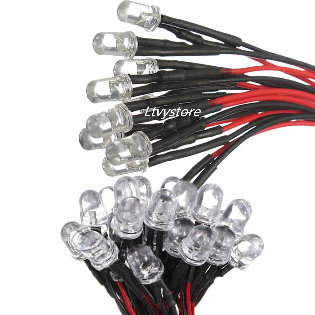 Ltvystore 30Pcs 5MM 12V White LED Pre Wired Lamp Light Bulb Prewired Emitting Diode & 30Pcs Metal 5mm LED Clip Holder Panel Mount & 10Pcs 9V Battery Holder Clip Snap On Connector Cable