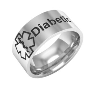 lf 8mm mens womens stainless steel medical alert diabetic ring diabetes medical id band ring for grandpa,grandma,mom,dad,family friend for life alert sos emergency warning silver,size 6-13