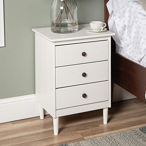 Walker Edison Traditional Wood 3 Drawer Nightstand Side Table Bedroom Storage Drawer and Shelf Bedside End Table, 18 Inch, White