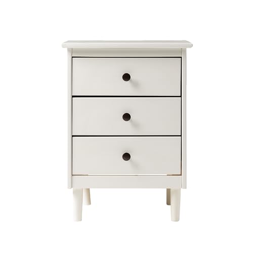 Walker Edison Traditional Wood 3 Drawer Nightstand Side Table Bedroom Storage Drawer and Shelf Bedside End Table, 18 Inch, White