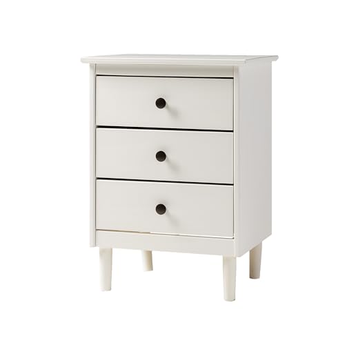 Walker Edison Traditional Wood 3 Drawer Nightstand Side Table Bedroom Storage Drawer and Shelf Bedside End Table, 18 Inch, White