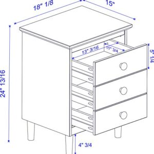 Walker Edison Traditional Wood 3 Drawer Nightstand Side Table Bedroom Storage Drawer and Shelf Bedside End Table, 18 Inch, White