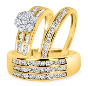 jsjewels 1 1/2 ct. t.w. diamond engagement ring wedding trio set in solid 14k yellow gold over