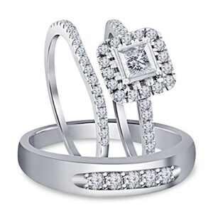 jsjewels 1.80 ct diamond 14k white gold over his & her engagement & wedding trio ring set