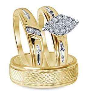 jsjewels 14k yellow gold fn 3/4 ct 3-piece marquise shape engagement trio ring wedding set