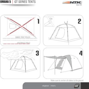 NTK Omaha GT 5-4 Person Tent for Camping | 9x9 ft Camping Tent with Waterproof Dome, Breathable Mesh & 2 Doors | Instant Tent for 5 Person | 2500 mm Warm & Cold Weather Outdoor Tent