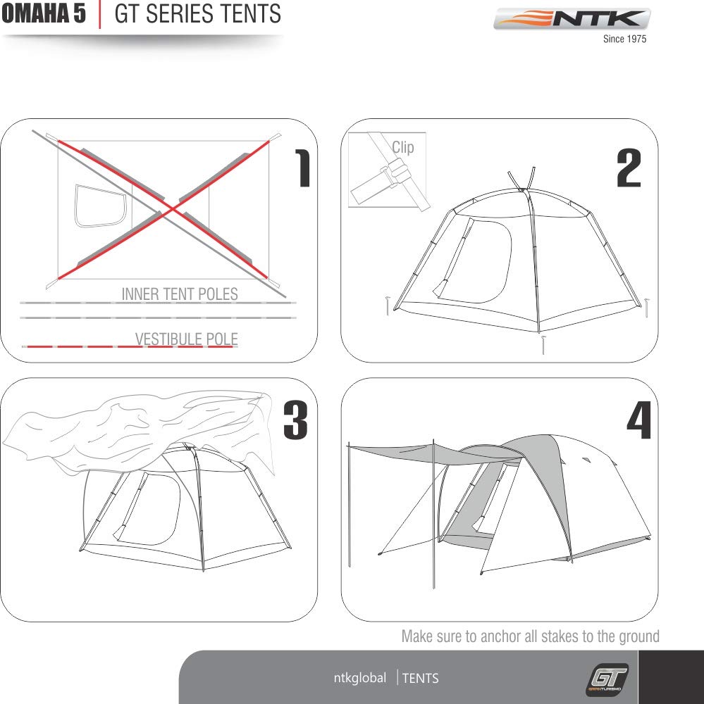 NTK Omaha GT 5-4 Person Tent for Camping | 9x9 ft Camping Tent with Waterproof Dome, Breathable Mesh & 2 Doors | Instant Tent for 5 Person | 2500 mm Warm & Cold Weather Outdoor Tent