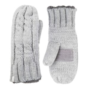 isotoner womens chunky cable knit mittens with warm soft lining cold weather gloves, smartdri heather grey, one size us